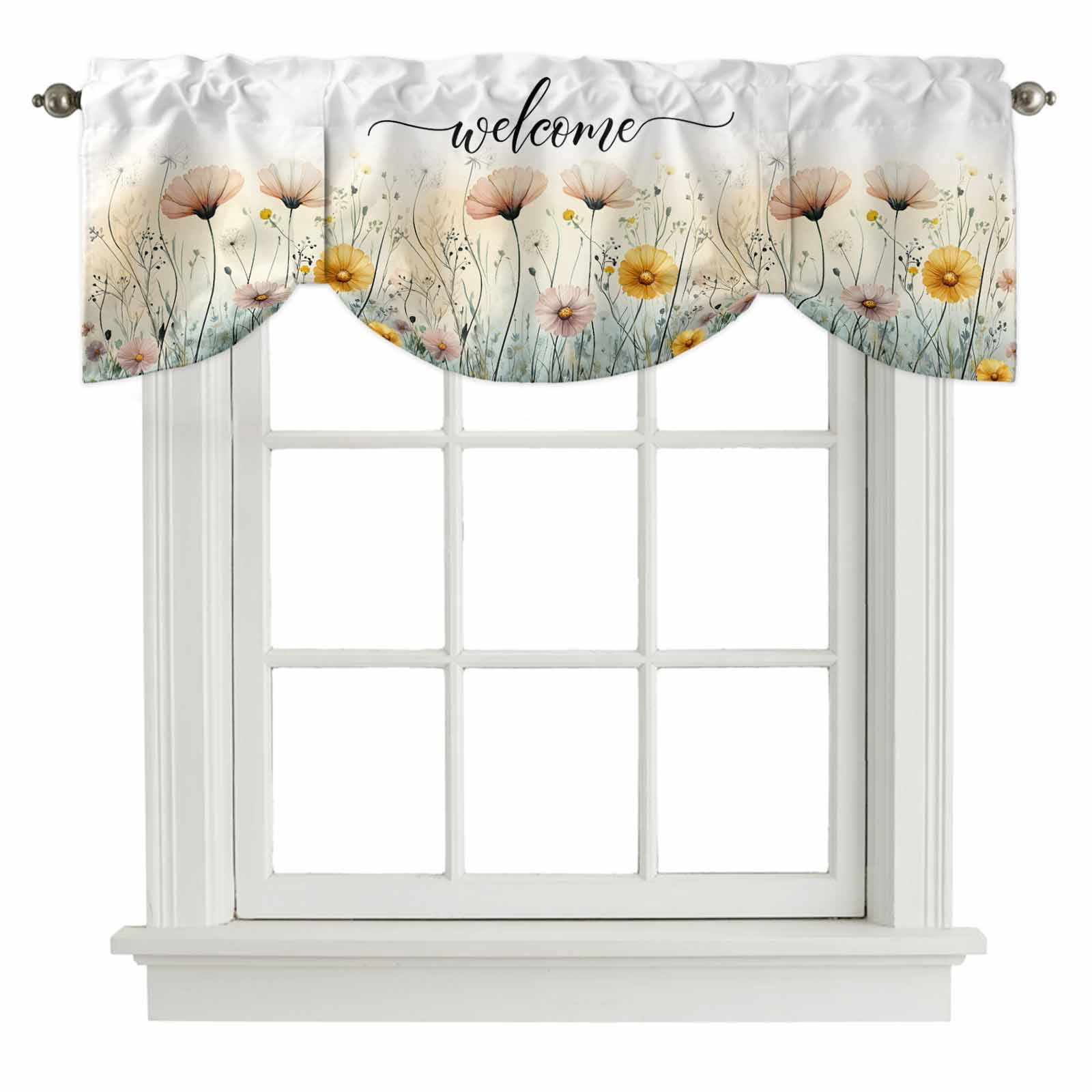 Farmhouse Florals Tie Up Valance Curtains for Windows, Kitchen Curtains ...