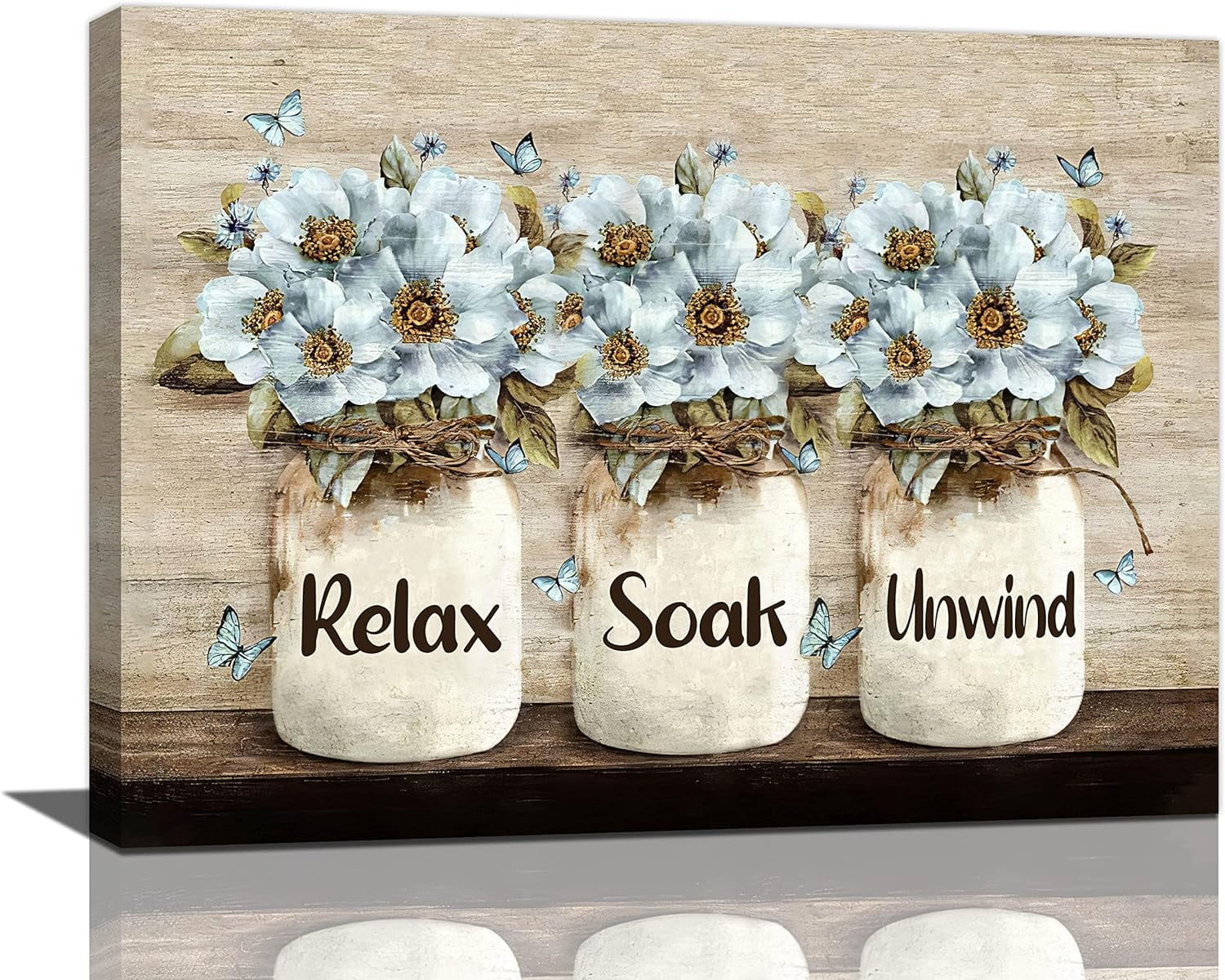 Farmhouse Flower Bathroom Decor Wall Art Rustic Butterfly Floral ...