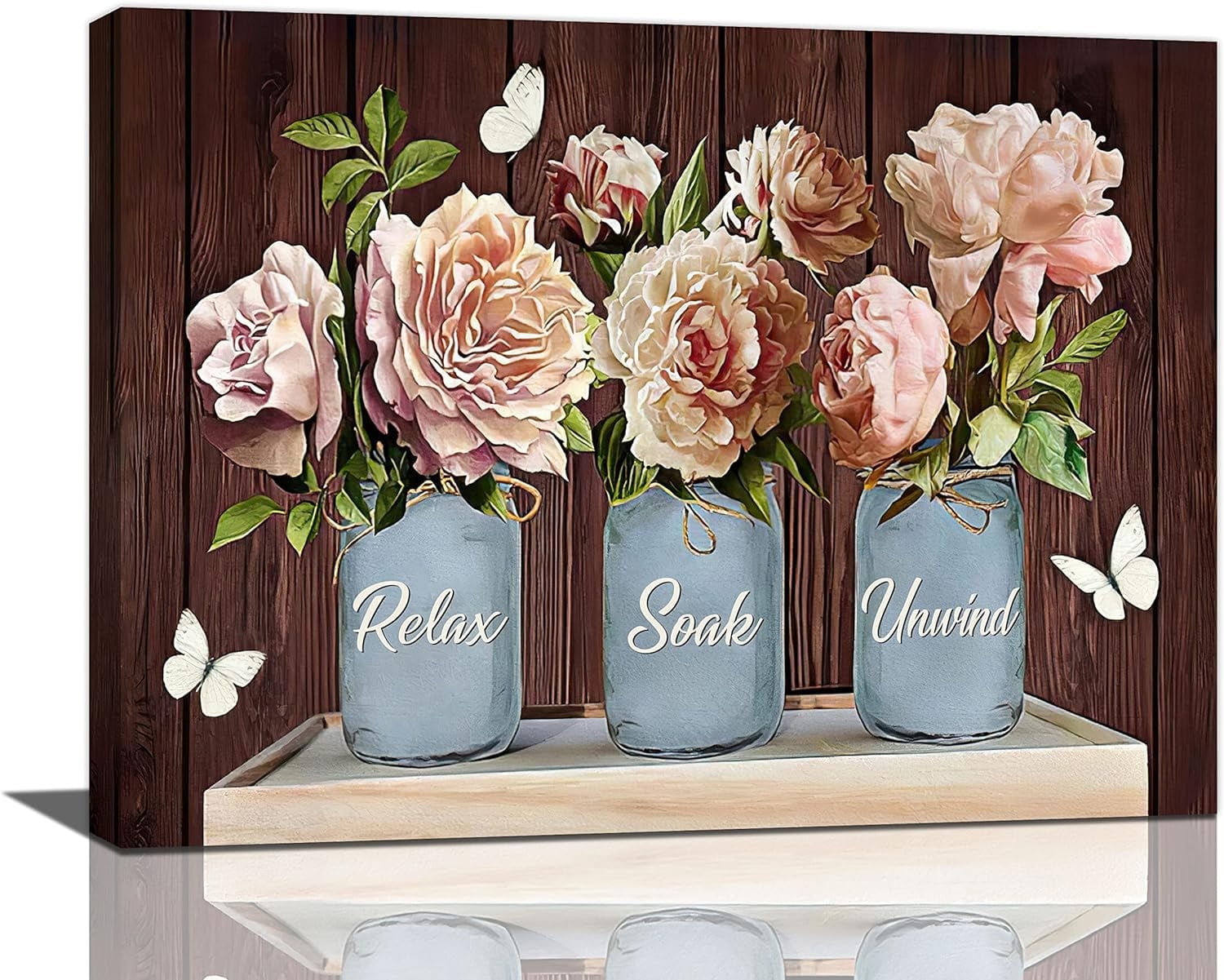 Farmhouse Flower Bathroom Decor Wall Art Rustic Butterfly Floral ...