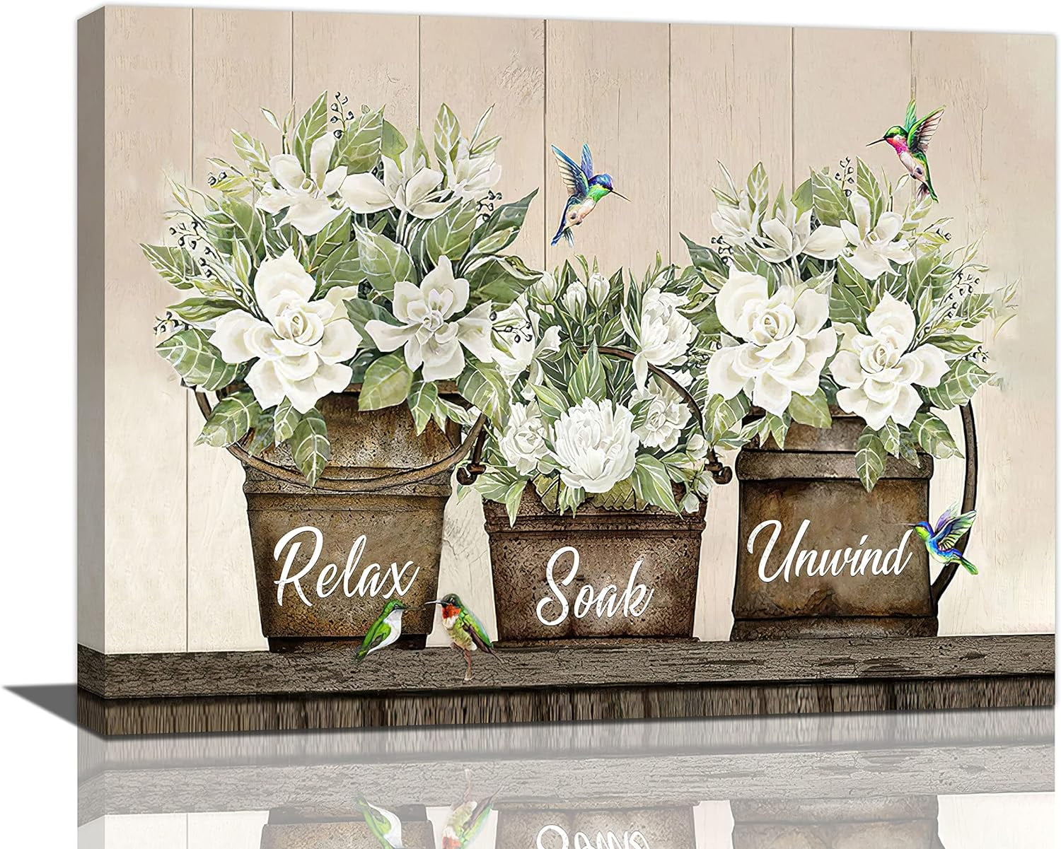 Farmhouse Flower Bathroom Decor Wall Art Rustic Hummingbird Floral ...