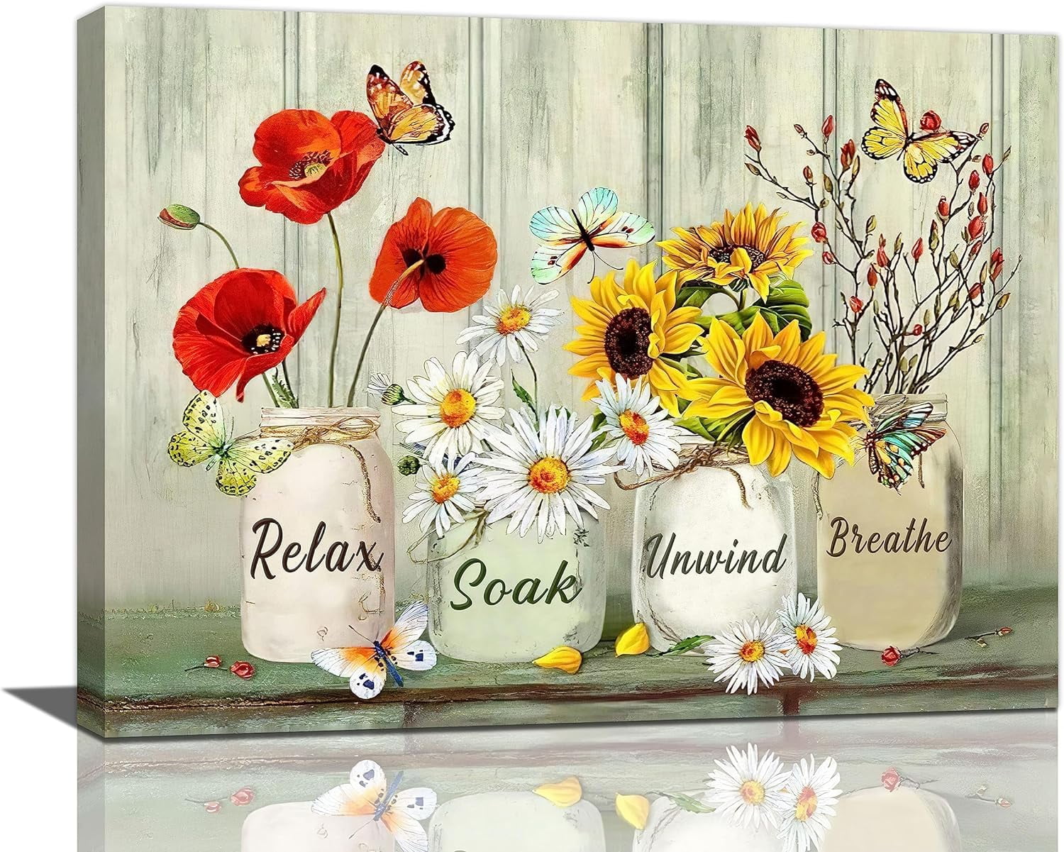 Farmhouse Flower Bathroom Decor Wall Art Rustic Sunflower Daisy Floral ...