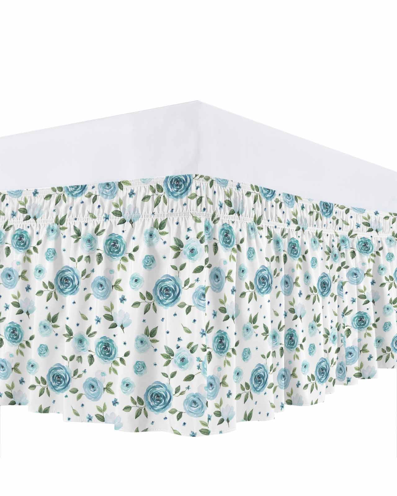 Farmhouse Flower Bed Skirt King Size 16 Inch Drop, Country Light Blue ...