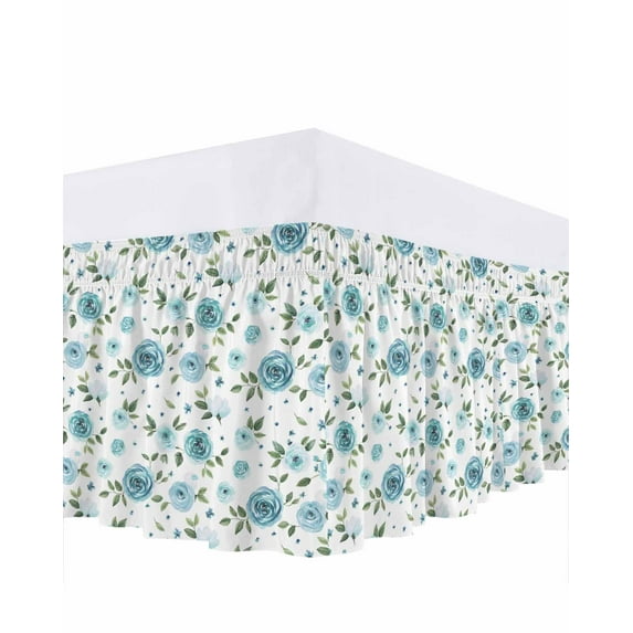 Farmhouse Flower Bed Skirt King Size 16 Inch Drop, Country Light Blue ...