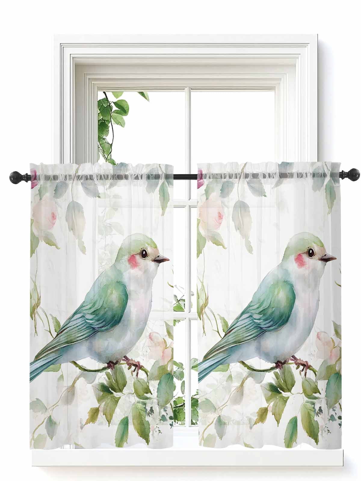 Farmhouse Flower Curtains 45 Inch Length, Sheer Curtains for Bedroom ...