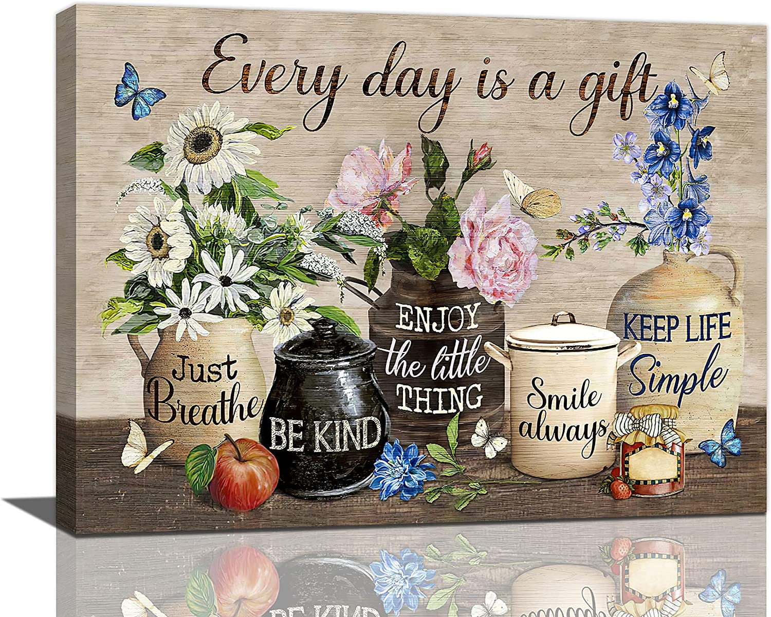 Farmhouse Flower Decor Wall Art Rustic Floral Inspirational Quotes ...