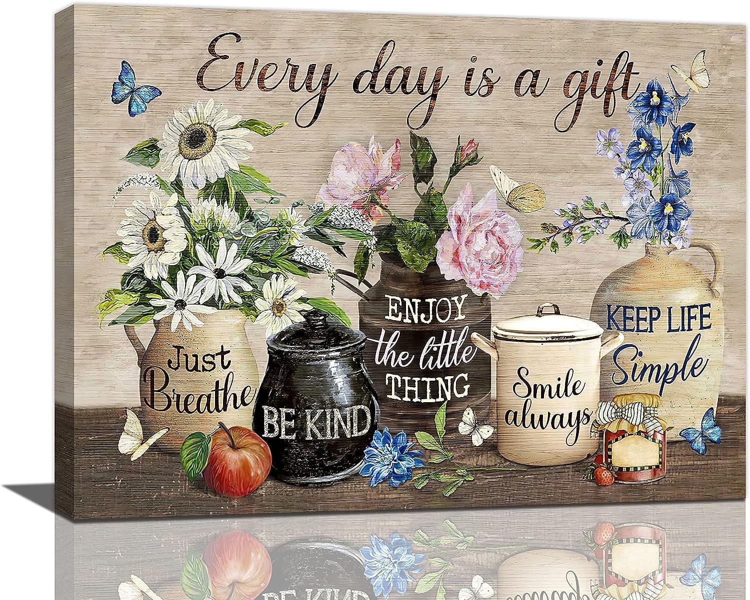 Farmhouse Flower Decor Wall Art Rustic Floral Inspirational Quotes ...