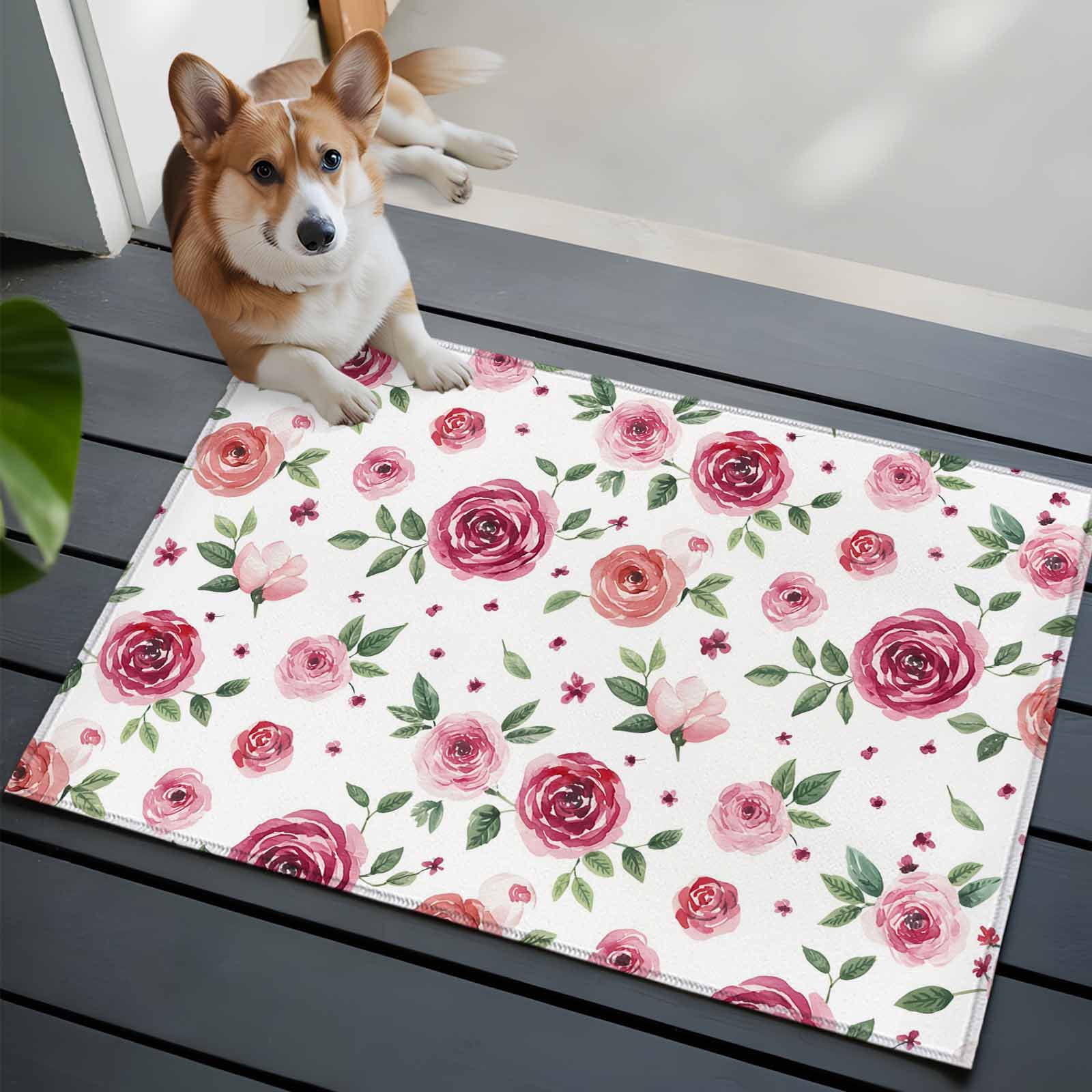 Farmhouse Flower Front Door Rugs 2x3 ft Country Rose Red Floral Leaf ...
