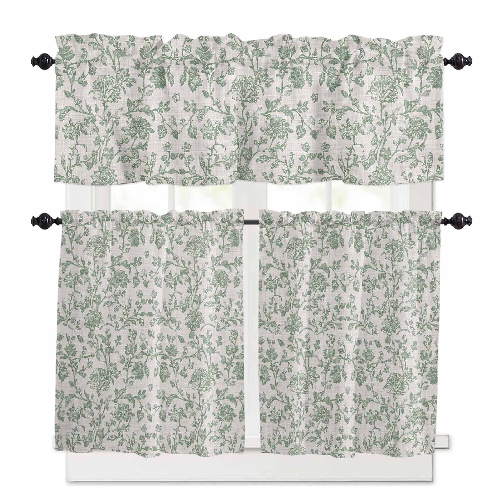 Farmhouse Flower Kitchen Curtains Set for Windows 3 Pieces,36 Inch ...