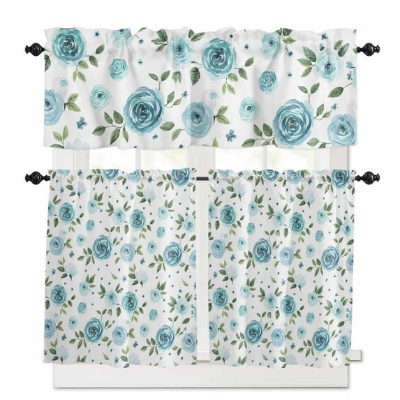 Farmhouse Flower Kitchen Curtains Valances and Tiers Set of 3, 36 Inch ...