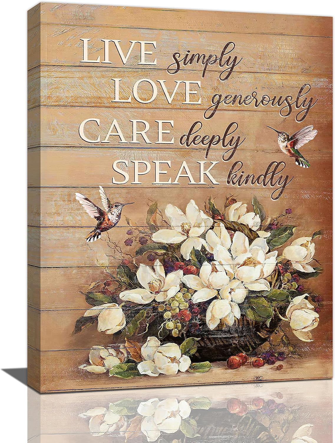 Farmhouse Flower Kitchen Decor Wall Art Rustic Hummingbird Floral ...