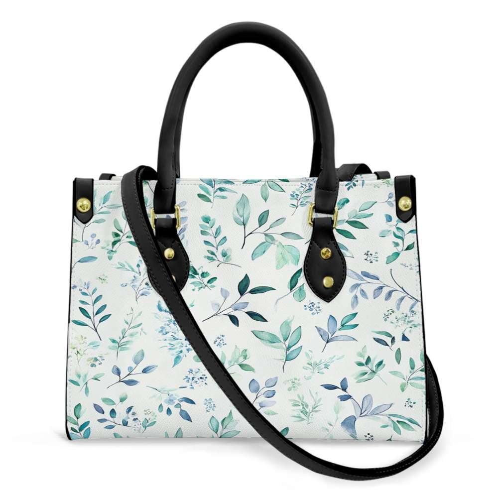 Farmhouse Flower Leaves Teal Watercolor Style Shoulder Bag Pu Leather ...