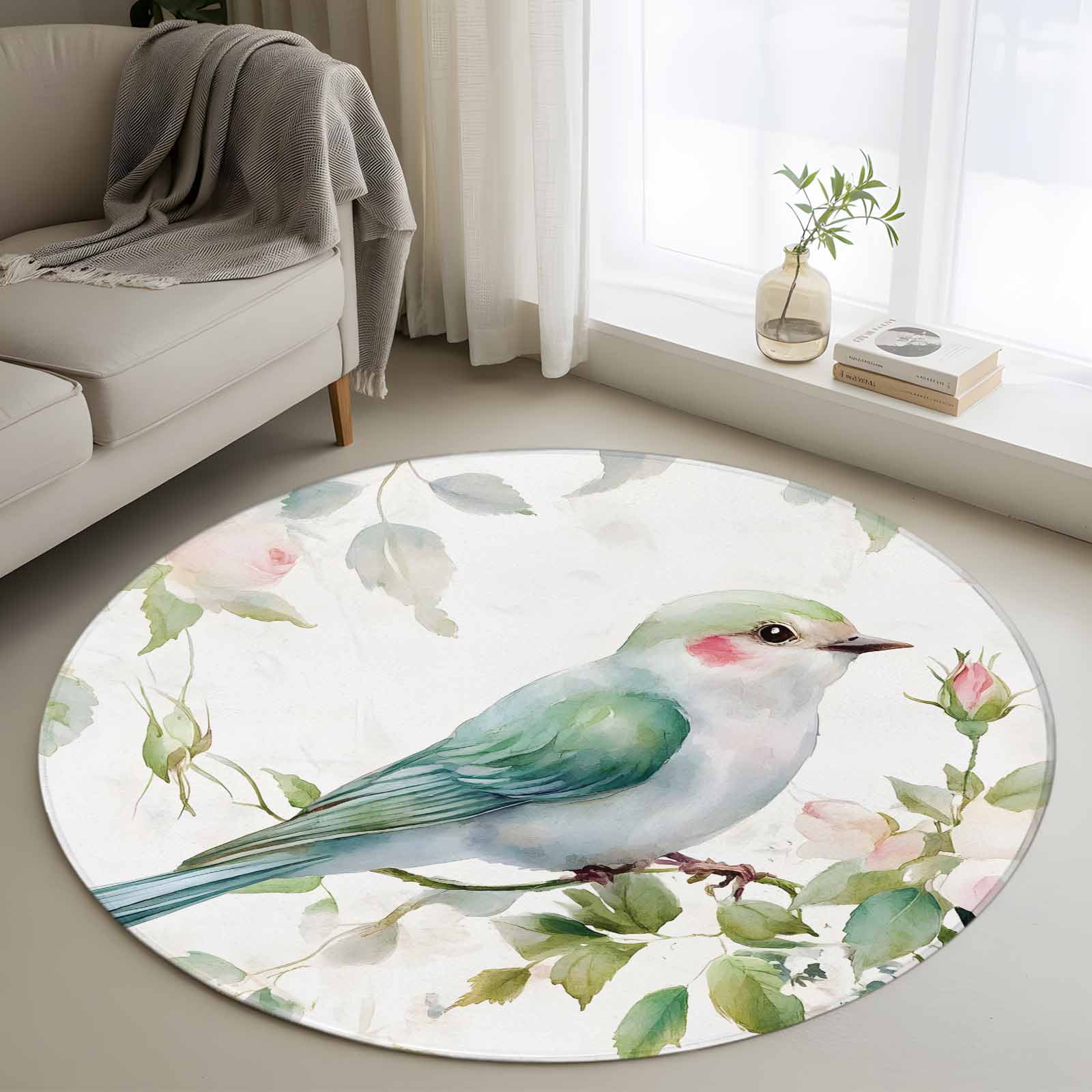 Farmhouse Flower Round Area Rug 4 FT, Non Slip Indoor Outdoor Rug ...