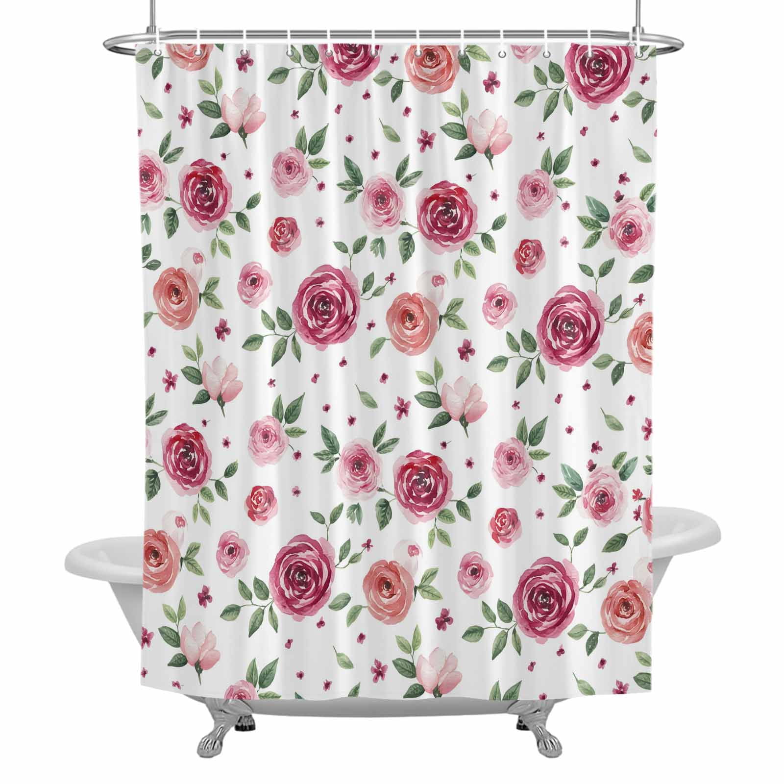 Farmhouse Flower Shower Curtain for Bathroom, Country Rose Red Floral ...