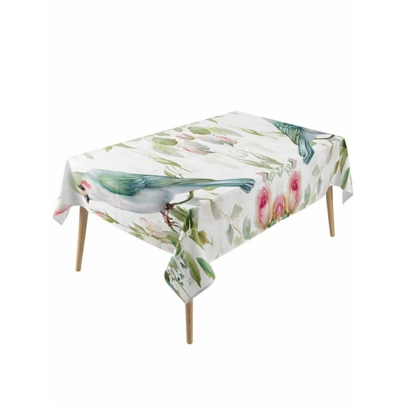 Farmhouse Flower Table Cloth, Country Bird Plant Spring Summer ...