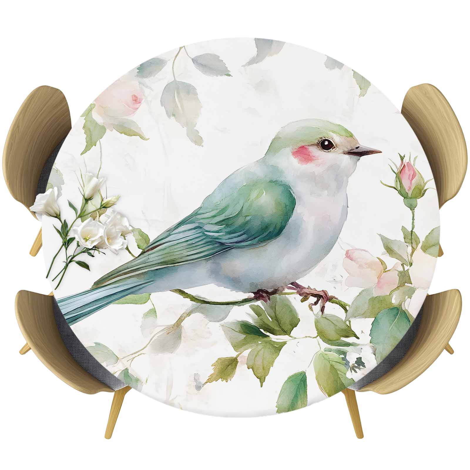 Farmhouse Flower Table Cloth, Round Fitted Tablecloths with Elastic ...