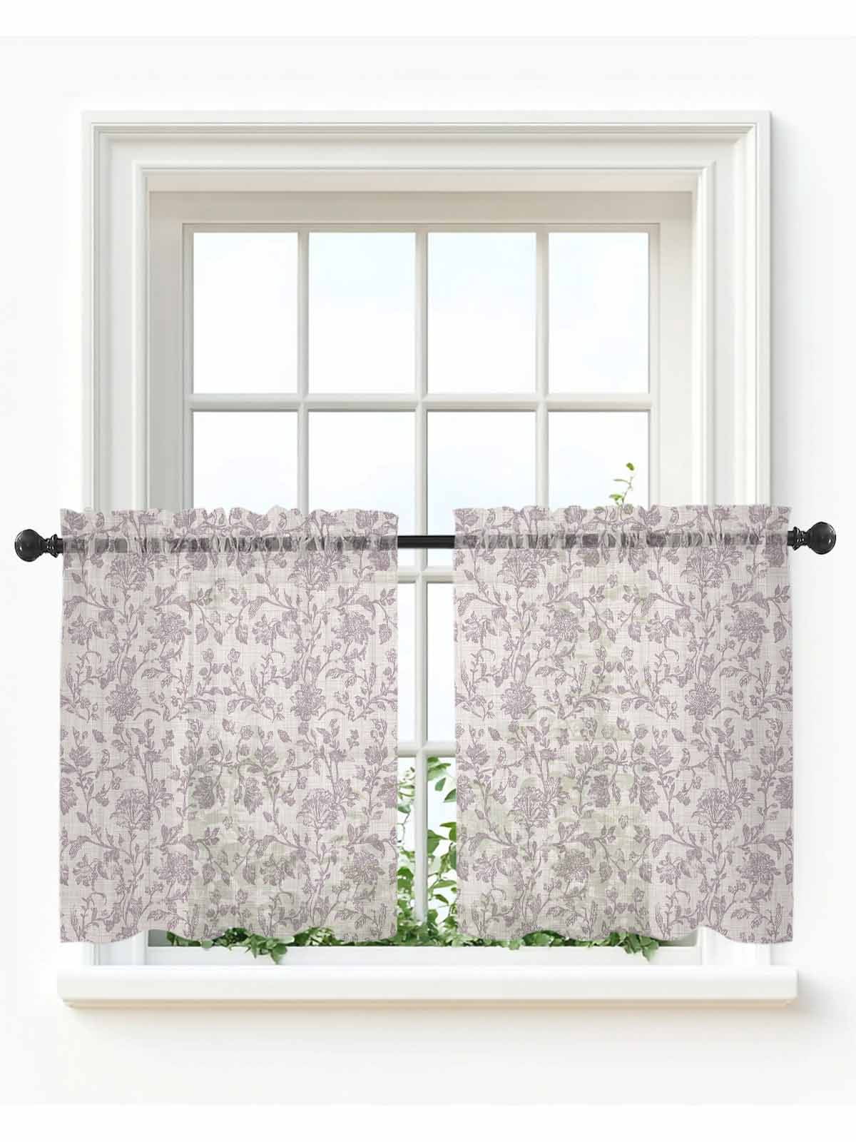 Farmhouse Flower Tier Curtains 24 Inch Length,Sheer Curtains for ...