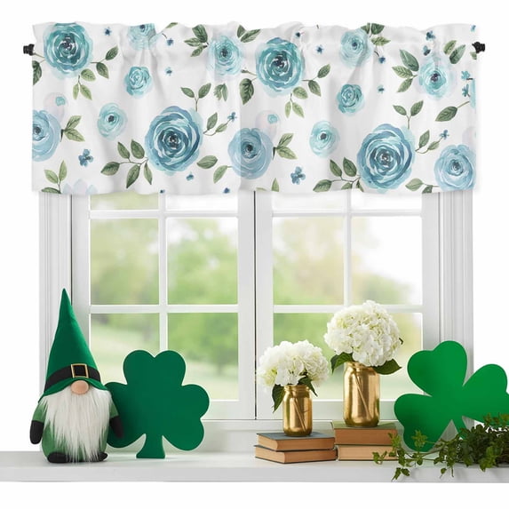 Farmhouse Flower Valances for Windows, Country Light Blue Floral Leaf ...
