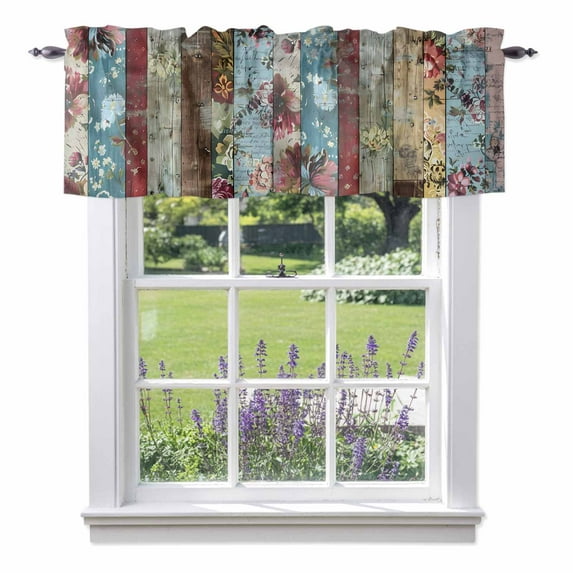 Farmhouse Flower Valances for Windows, Rustic Fall Flower Floral Wooden ...