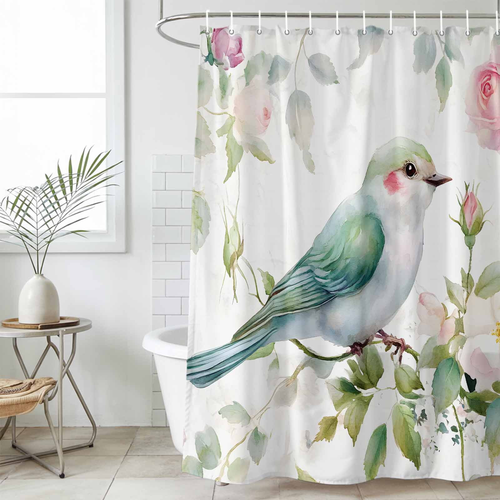 Farmhouse Flower Waterproof Fabric Shower Curtain,Country Bird Plant ...