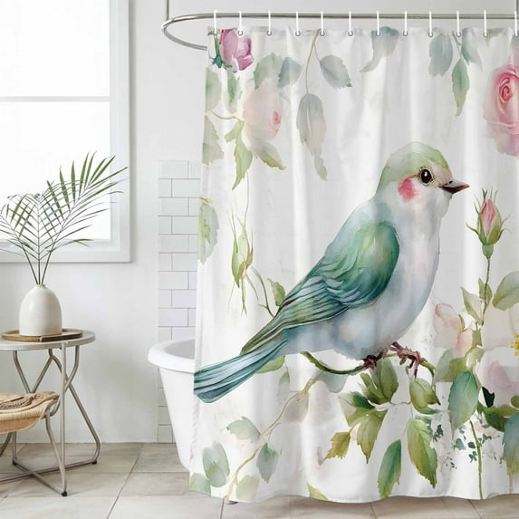 Farmhouse Flower Waterproof Fabric Shower Curtain,Country Bird Plant ...