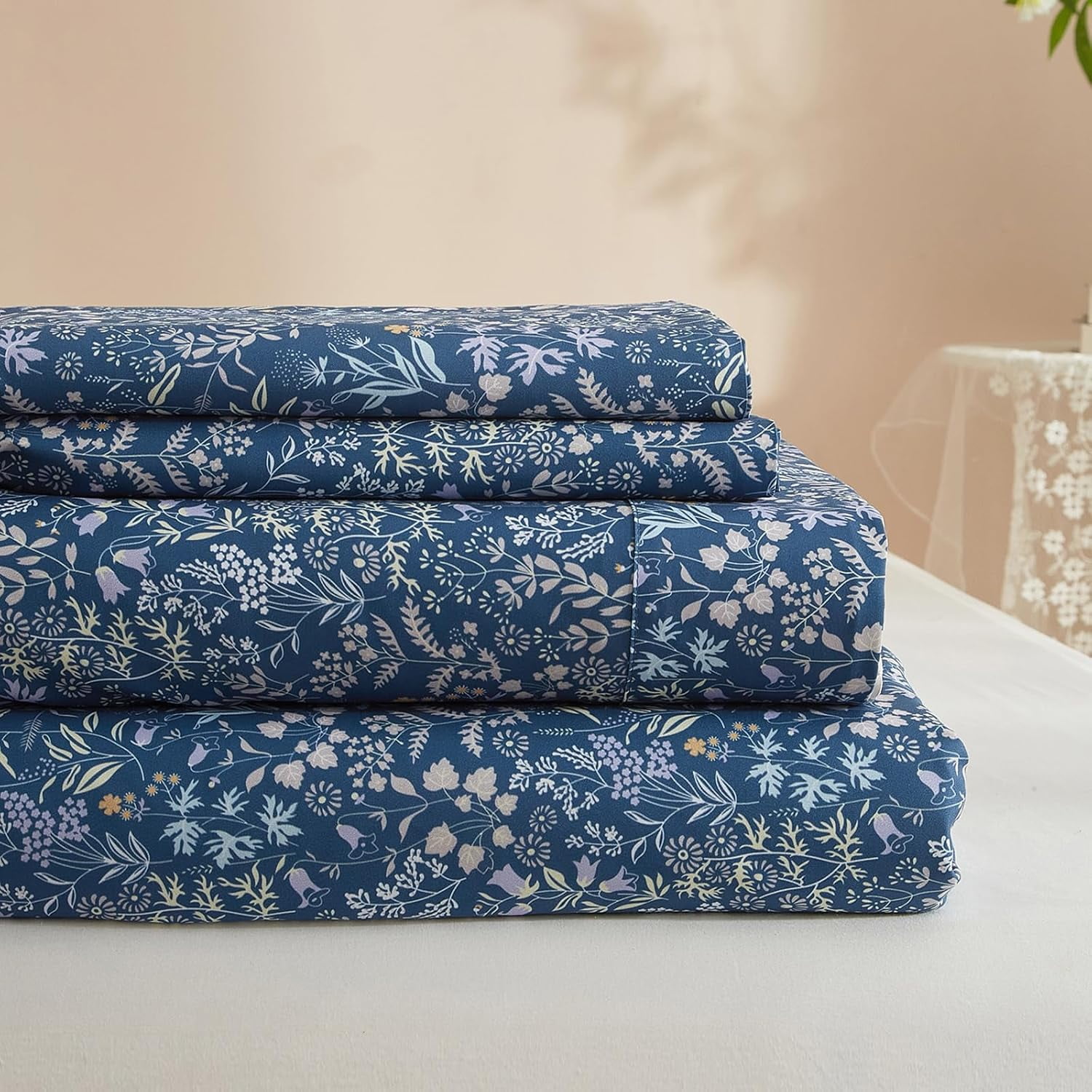 Farmhouse Flowers Bed Sheets Full - Blue Floral Sheets Cooling Full ...