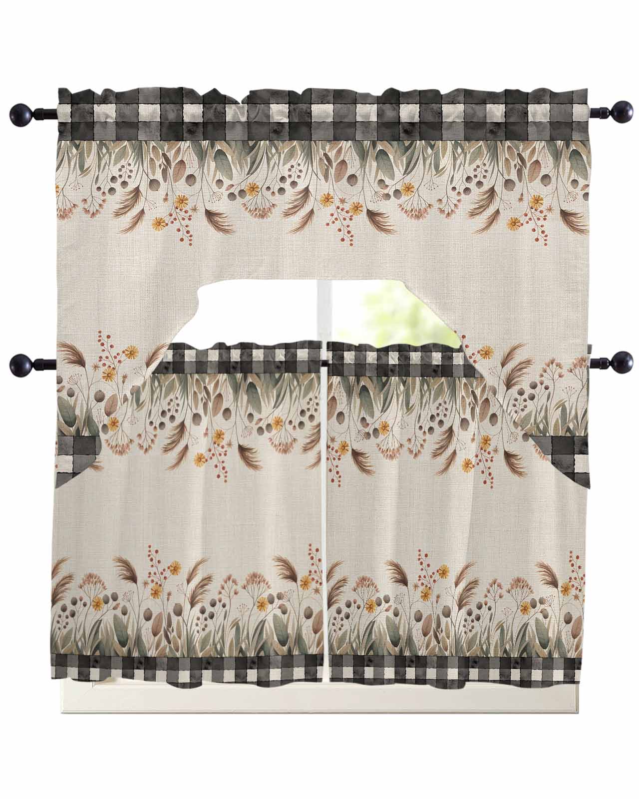 Farmhouse Flowers Kitchen Curtains Sets 24 Inch Length with Valance ...