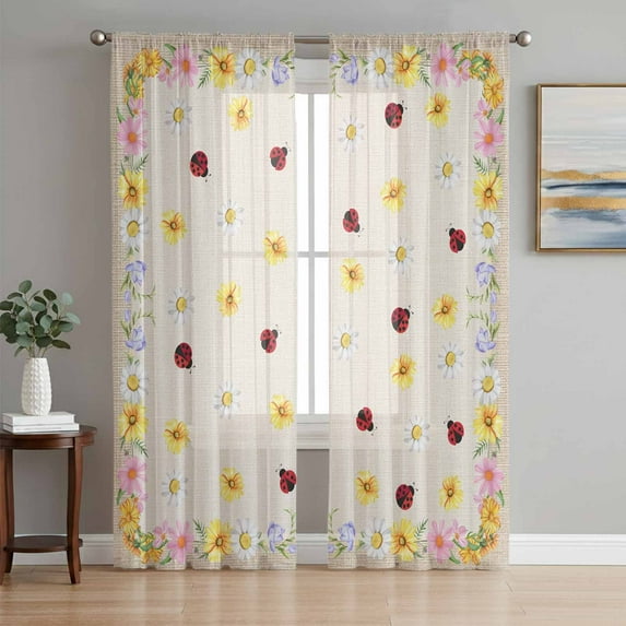 Farmhouse Flowers Semi Sheer Curtains 63 Inch Length 2 Panels Set ...
