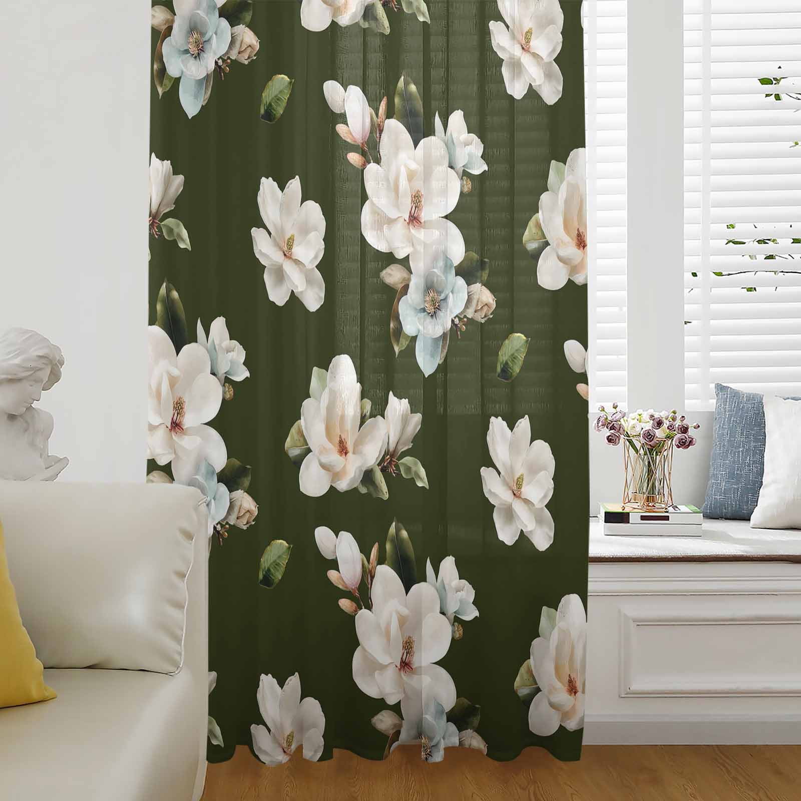 Farmhouse Flowers Semi Sheer Curtains Drapes for Living Room,Bedroom ...