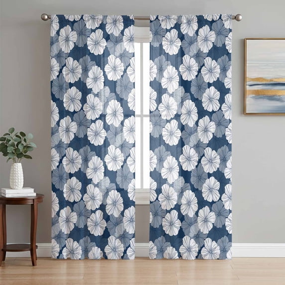Farmhouse Flowers Sheer Curtains 63 Inch Length 2 Panels Set, Country ...