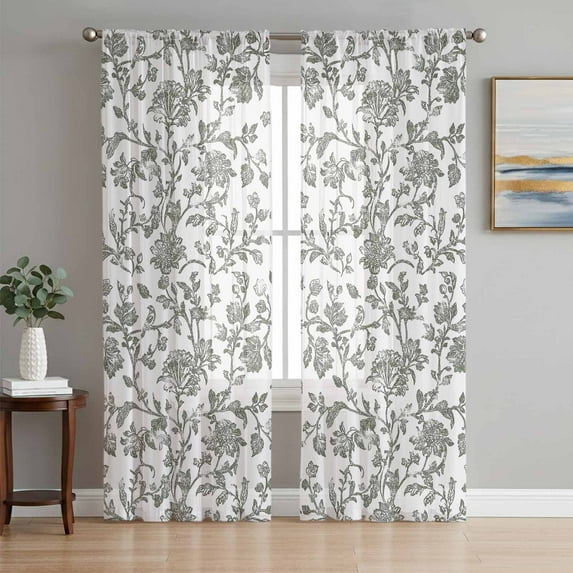Farmhouse Flowers Sheer Curtains 63 Inch Length 2 Panels Set, Pastoral ...