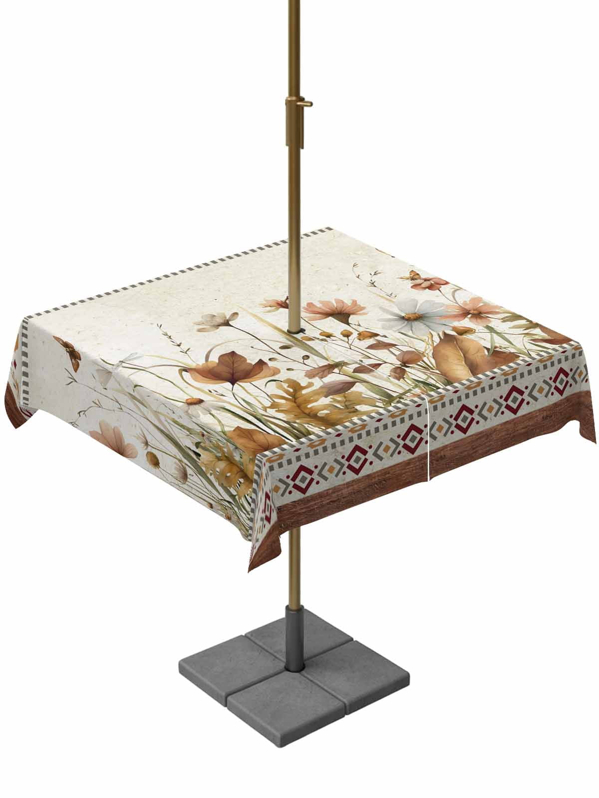 Farmhouse Flowers Square Outdoor Tablecloth with Umbrella Hole ...