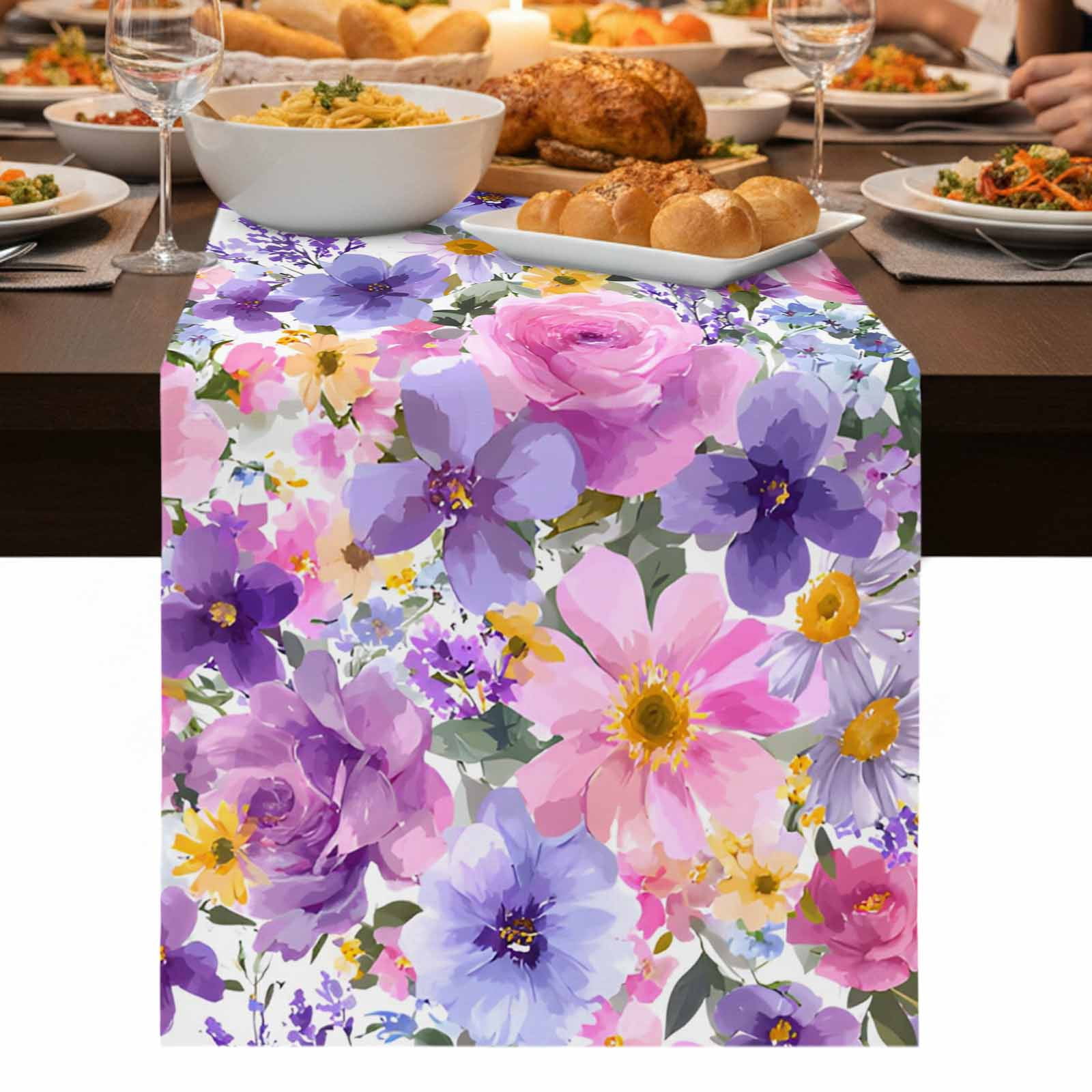 Farmhouse Flowers Table Runner 48 Inch Long Dresser Scarves Linen ...