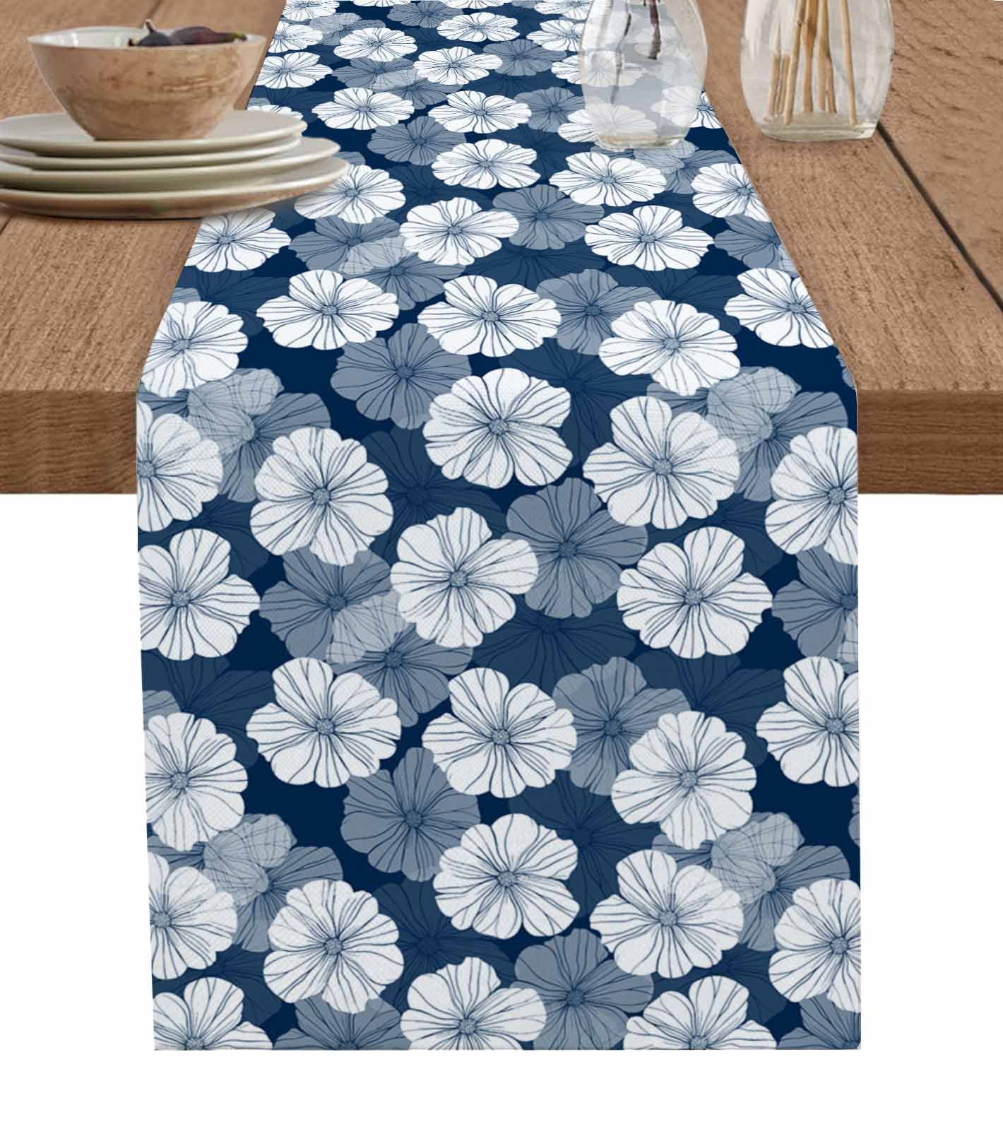 Farmhouse Flowers Table Runner 72 Inches, Country Pastoral Blue Floral ...