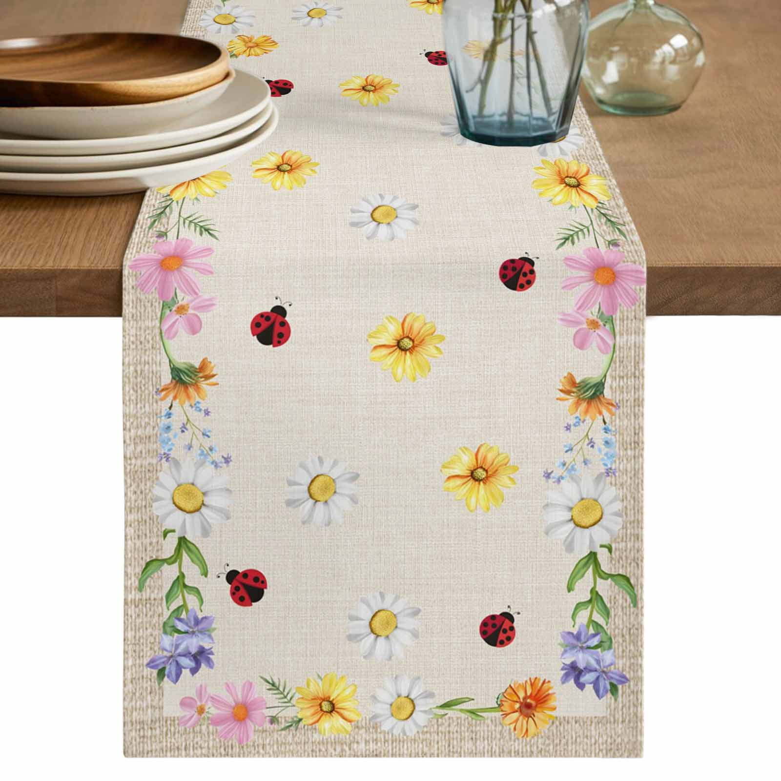 Farmhouse Flowers Table Runner 72 Inches, Pastoral Botanical Floral ...