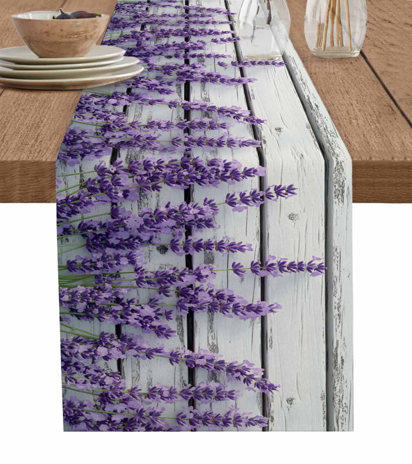 Farmhouse Flowers Table Runner 90 Inches, Spring Purple Botanical ...
