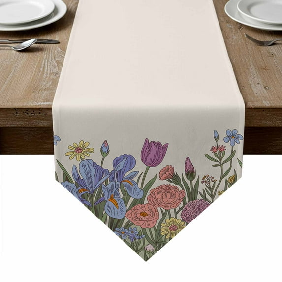 Farmhouse Flowers Table Runner Linen Burlap Table Runner 120 Inches ...