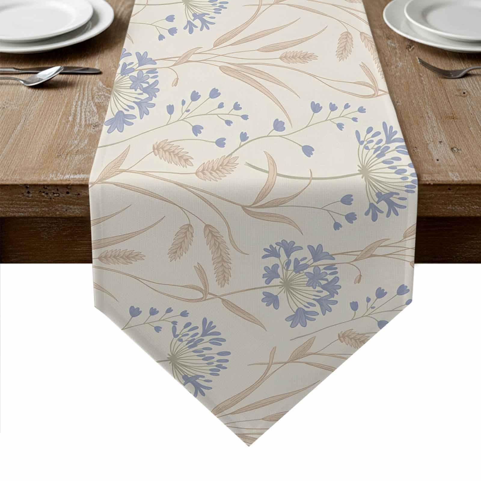 Farmhouse Flowers Table Runner Linen Burlap Table Runner 60 Inches Long ...