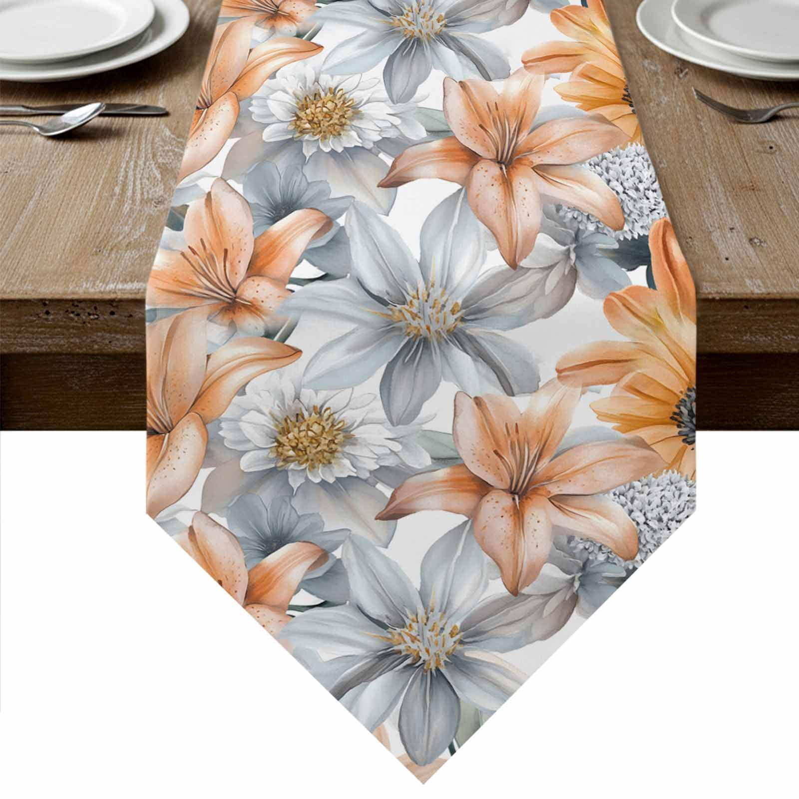 Farmhouse Flowers Table Runner Linen Burlap Table Runner 90 Inches Long ...