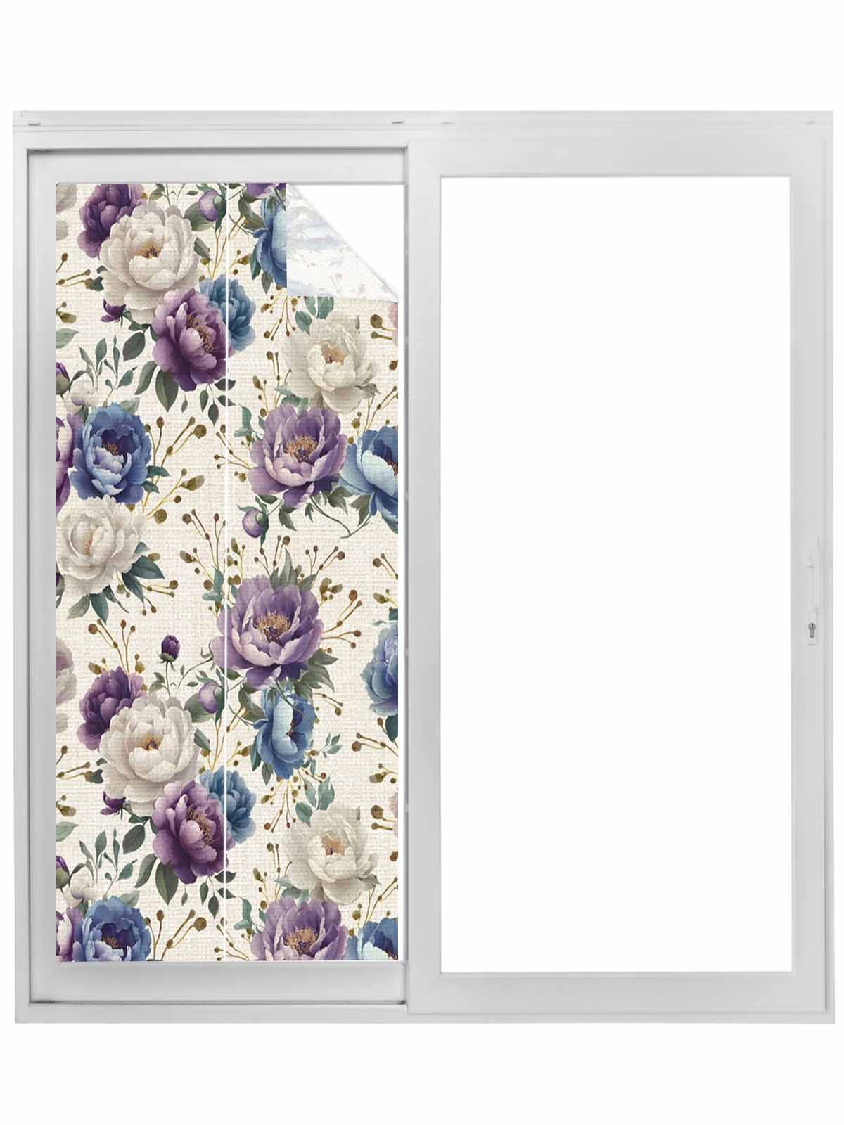 Farmhouse Flowers Window Privacy Film, Botanical Purple Blue Floral ...
