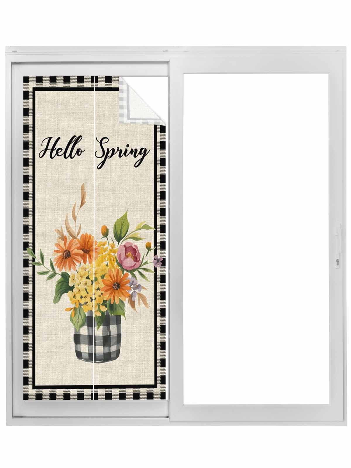 Farmhouse Flowers Window Privacy Film, Spring Watercolor Floral Leaf ...