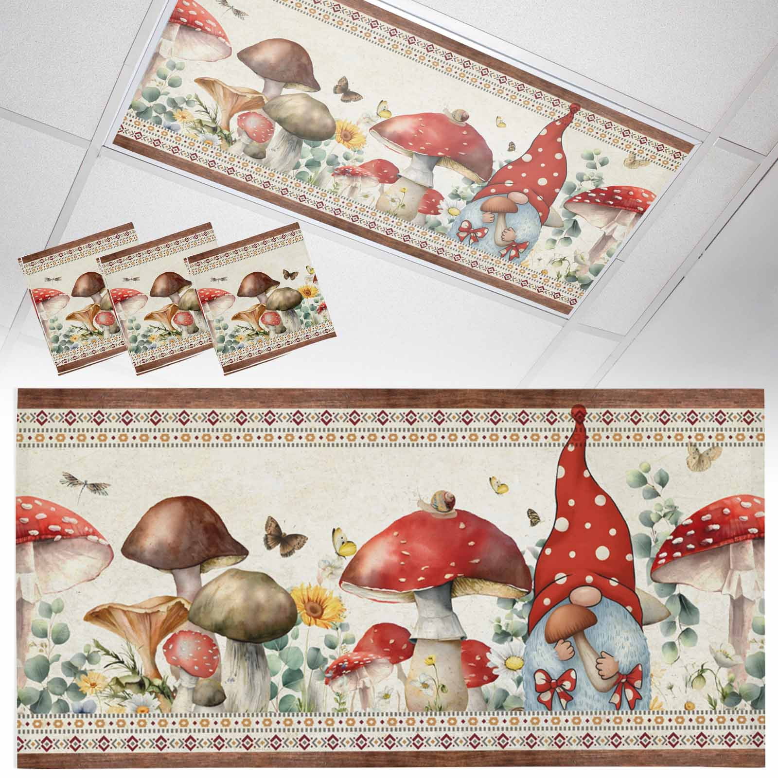 Farmhouse Fluorescent Light Covers Red Mushroom Gnomes Leaf Beige Brown ...