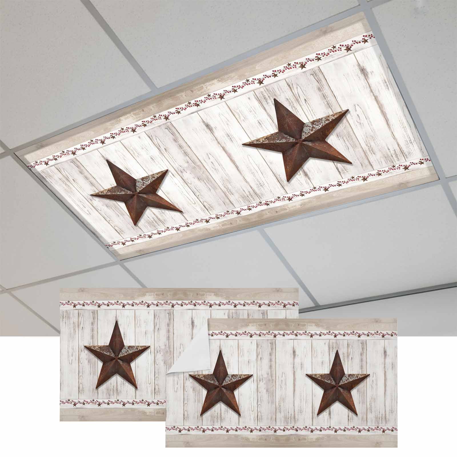 Farmhouse Fluorescent Light Covers, Rustic Brown Country Star Barn ...