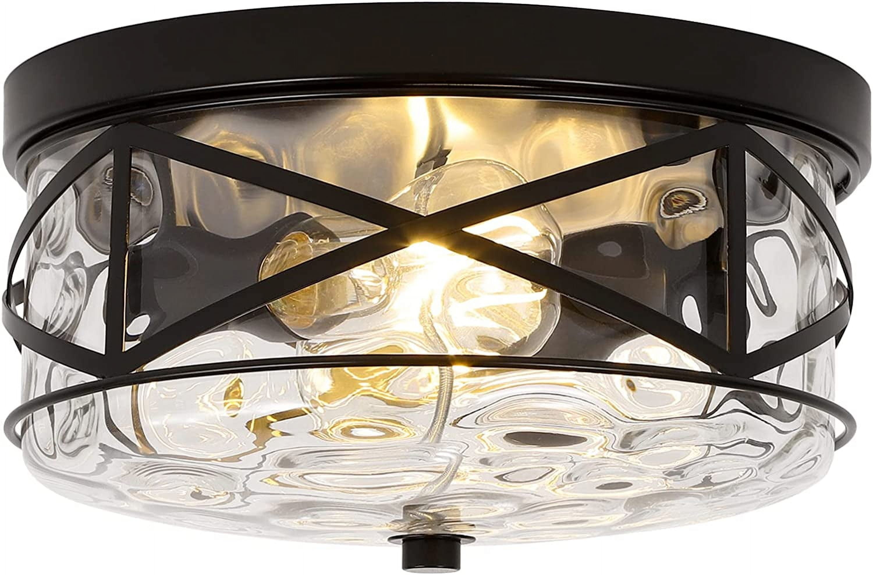 Farmhouse Flush Mount Lights, 11.8 inch Hammered Glass Flush Mount ...