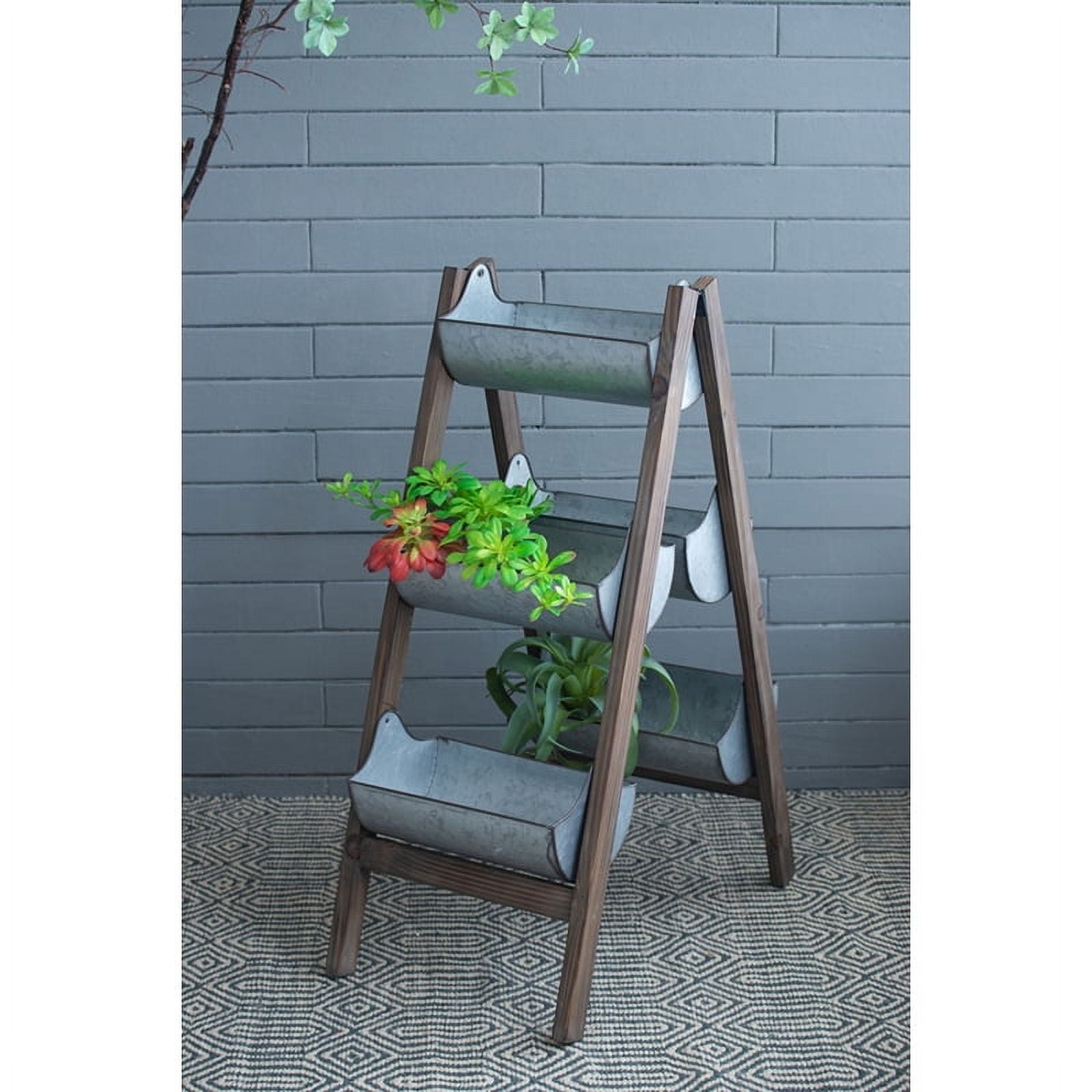 Farmhouse Foldable Reed Galvanized and Wood Ladder Planter 14.2" x 7.5 ...
