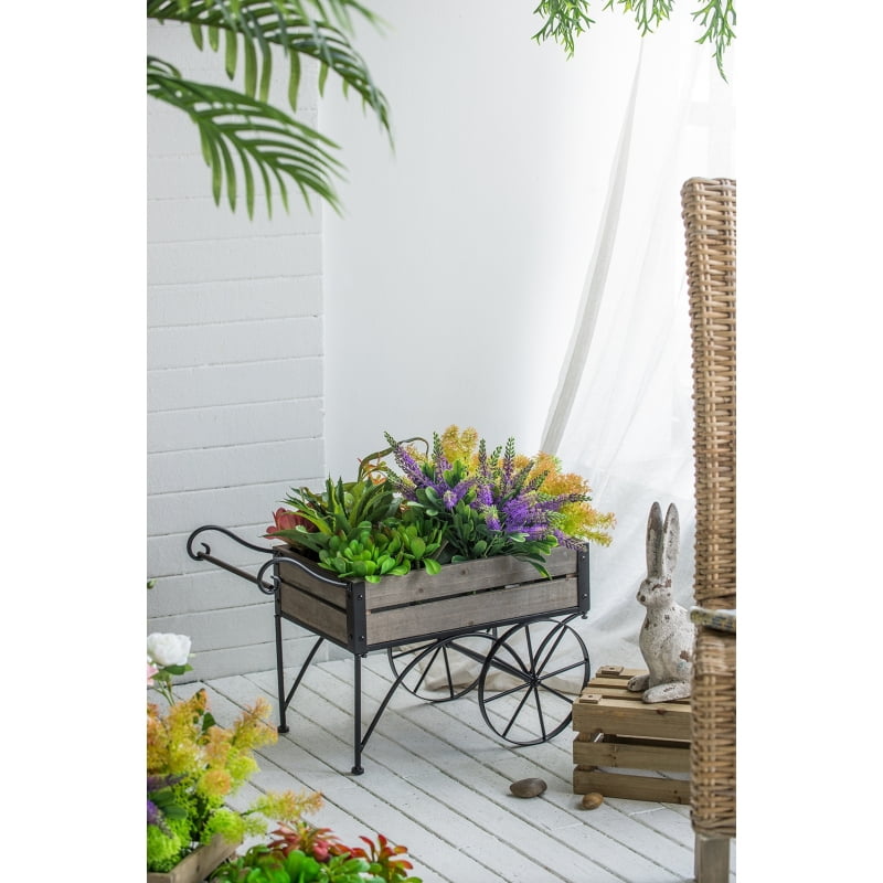 Farmhouse Foldable Reed Galvanized and Wood Ladder Planter 14.2" x 7.5 ...