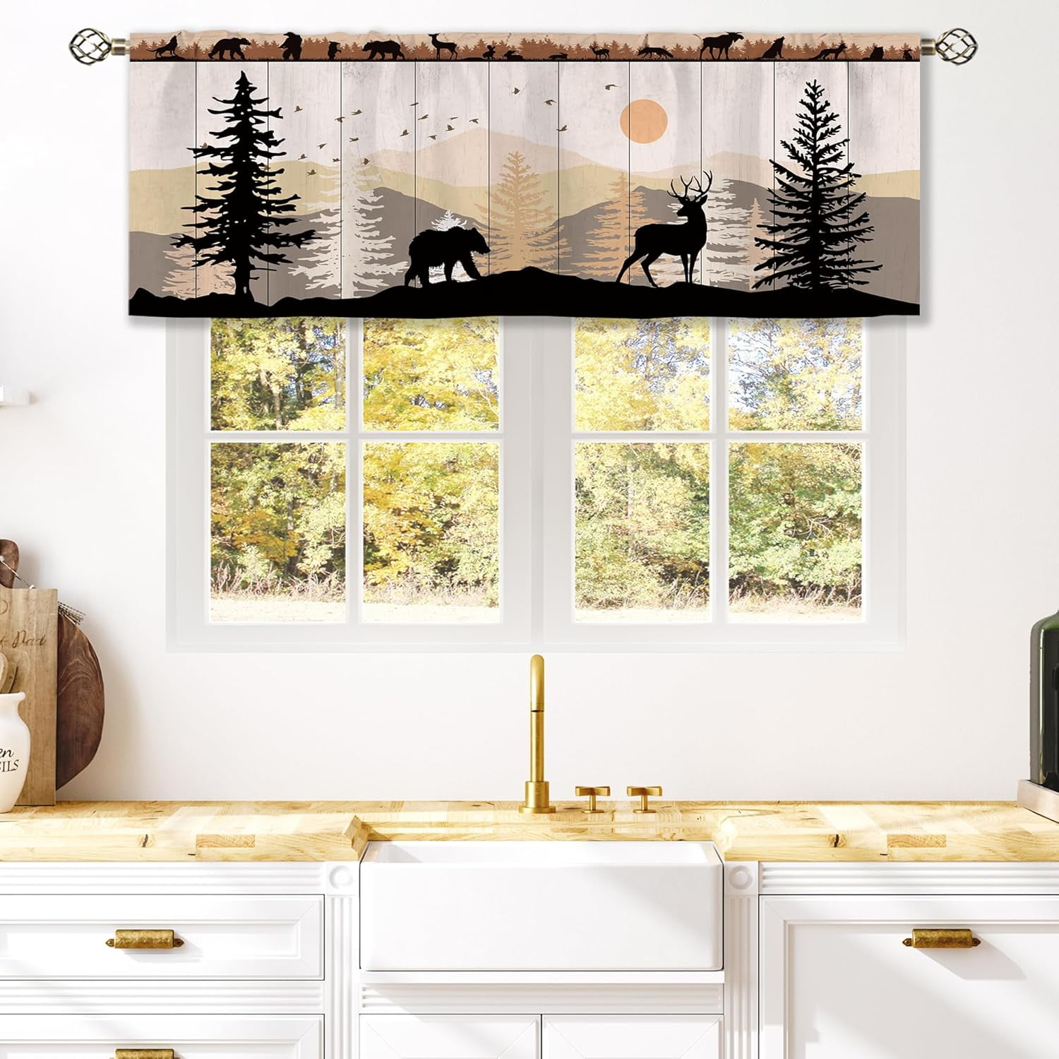 Farmhouse Forest Cabin Curtain Valance for Window Treatments Rustic ...