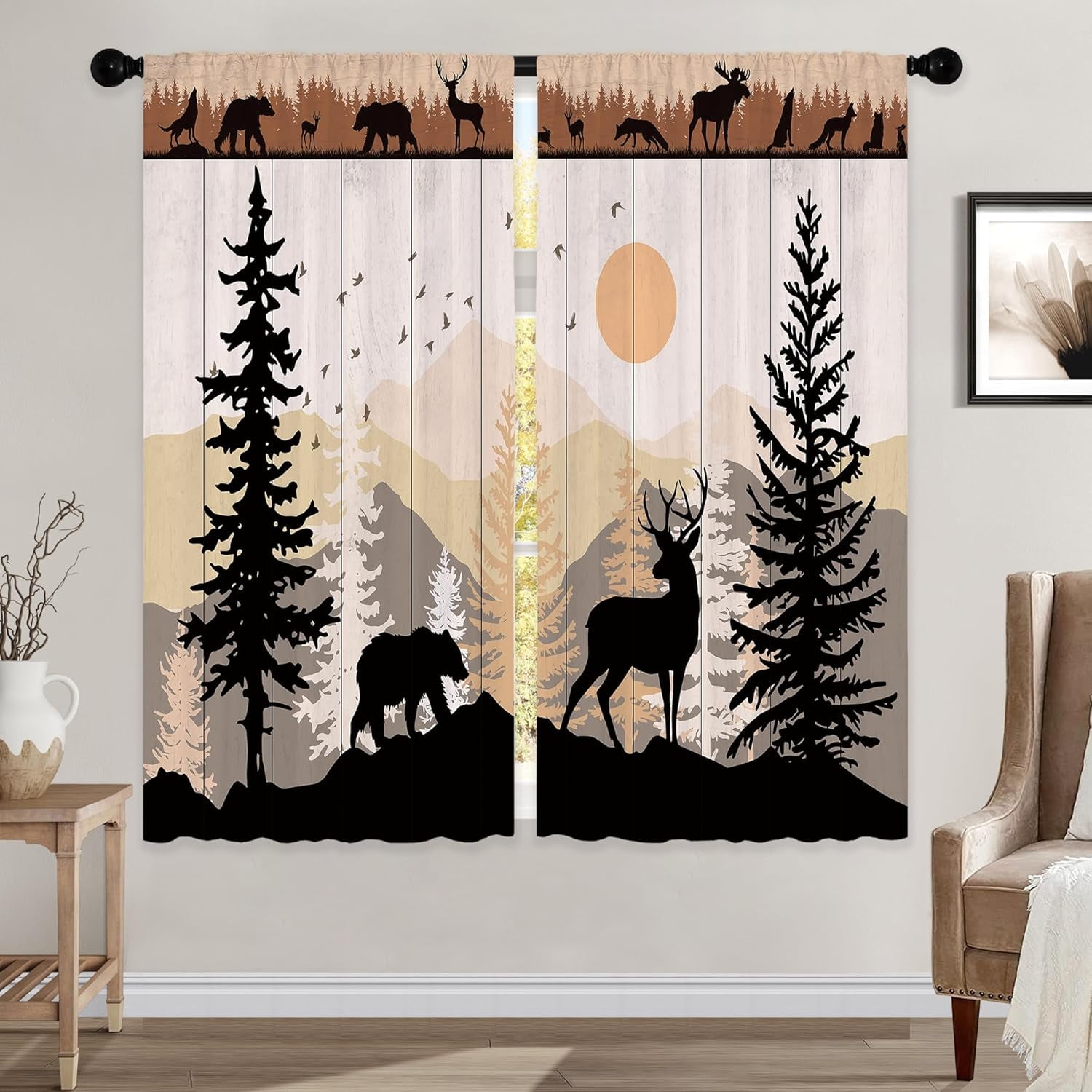 Farmhouse Forest Cabin Curtains, Curtains Rustic Wooden Window Curtains ...