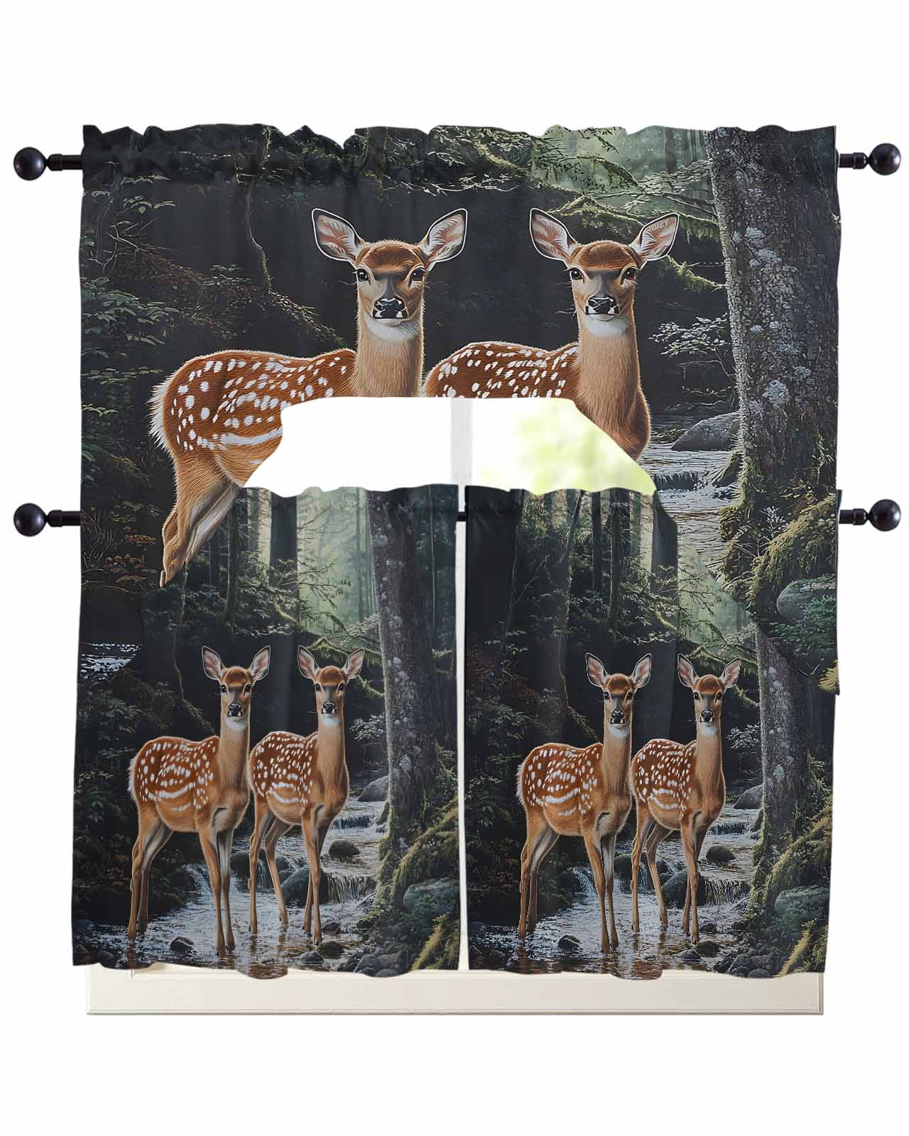 Farmhouse Forest Deer Swag Kitchen Curtains Sets for Windows 24 Inch ...