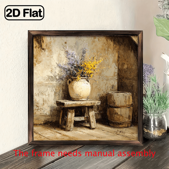 Farmhouse Framed Wall Art - 8x8 Inch White-Washed Wood Frame Rustic ...