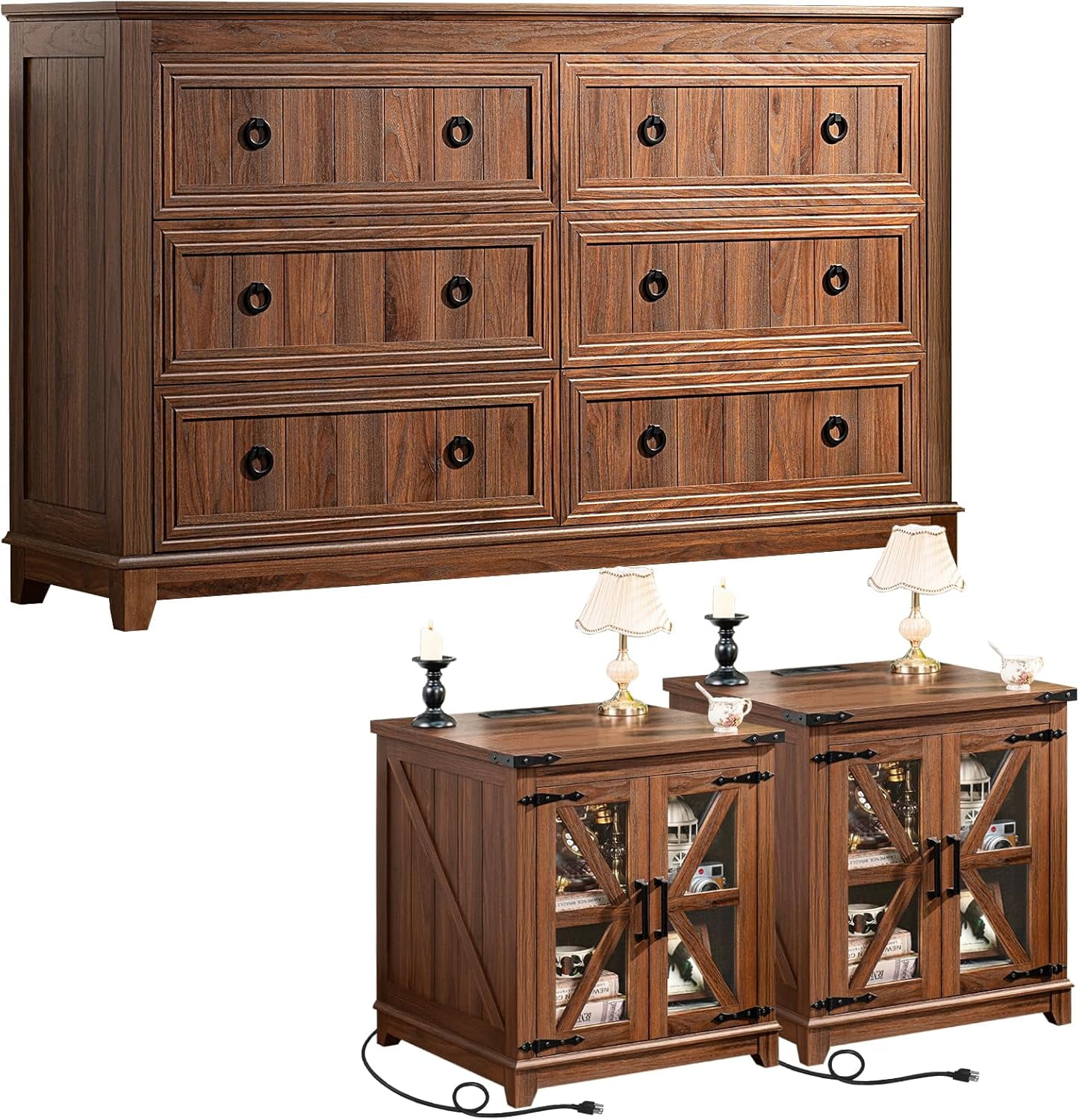 Farmhouse Furniture Set, Dresser and End TableSet of 2 with Charging ...